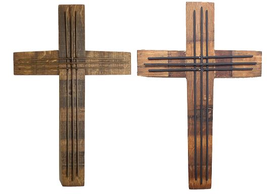 "Straight Lines" Wine Barrel Stave Cross – For the LOVE Gift Boutique